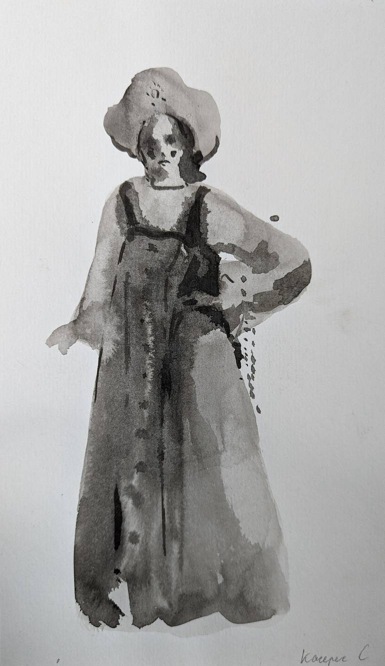Woman in a traditional dress Drawing by Sabina Cáceres | Saatchi Art