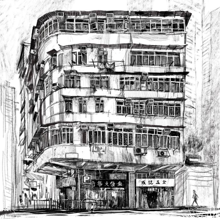 That building in Mong Kok Drawing by Adolfo Arranz | Saatchi Art