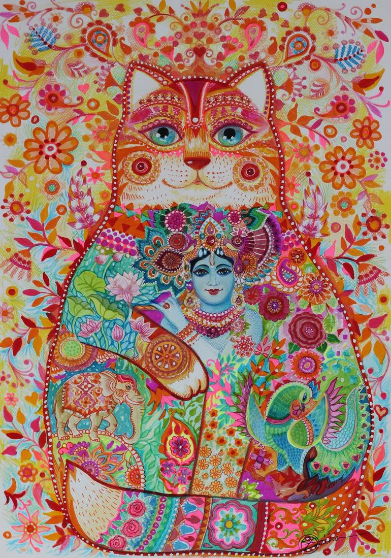 Indian cat Painting by Oxana ZAIKA | Saatchi Art