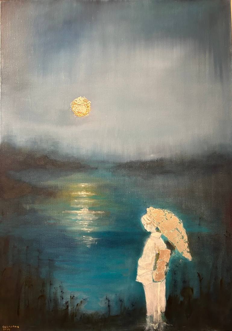 La lune pensive Painting by Lisbeth Buonanno | Saatchi Art