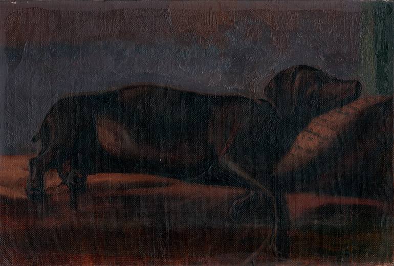 Sleeping dog Layma Painting by Simon Kojin | Saatchi Art