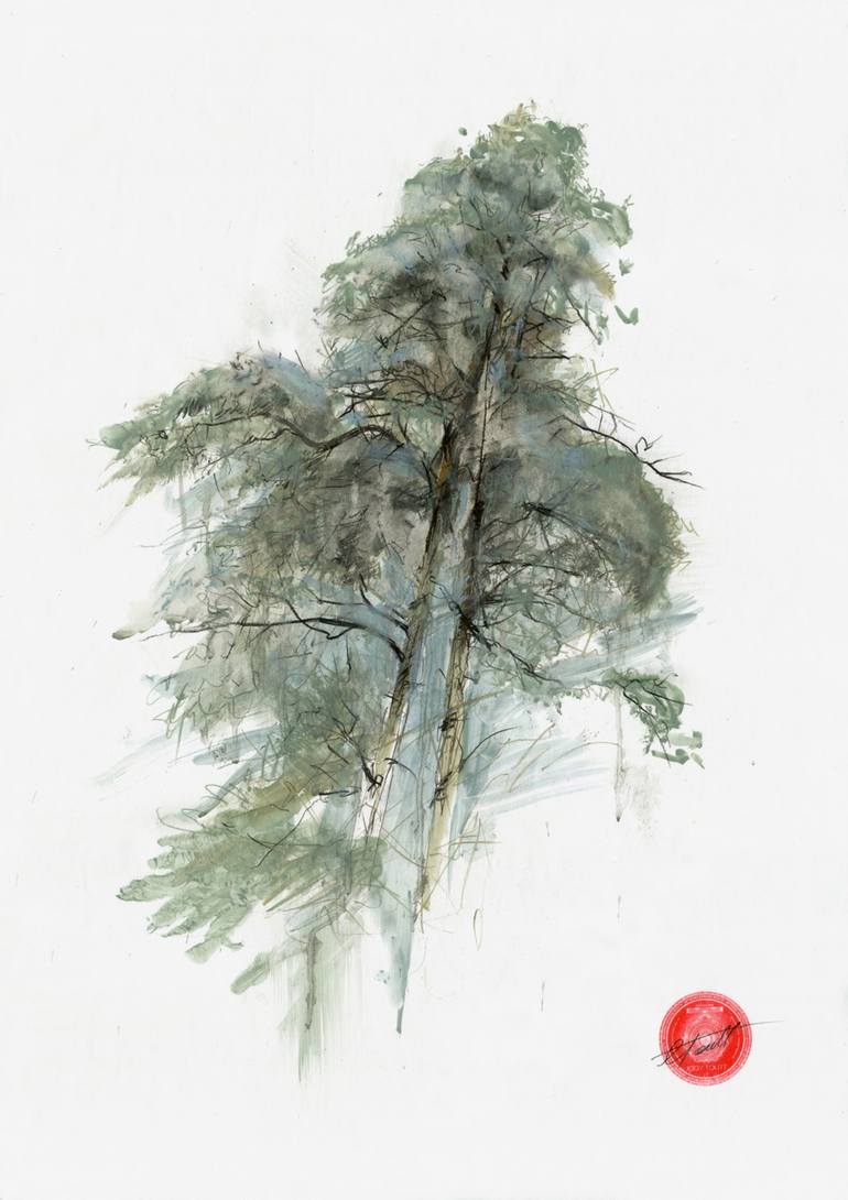 Pines etude & red spot Drawing by Iggy Toutt | Saatchi Art