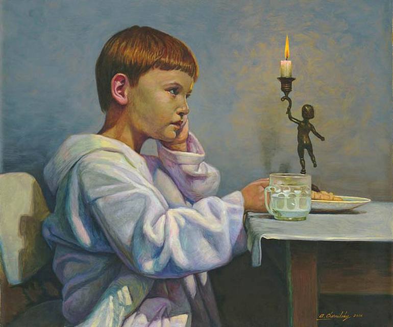 Dinner by Candle Painting by Alexander Chernitsky | Saatchi Art