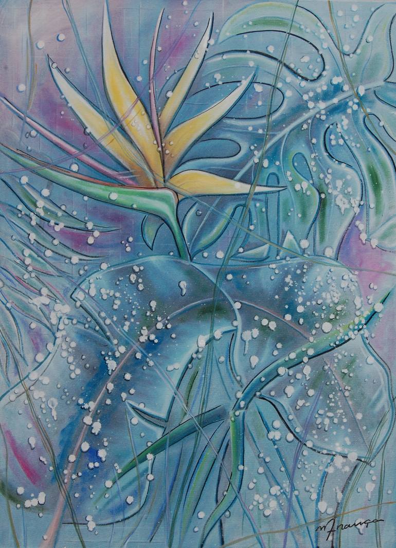 Paradise Bird Flower Painting by Marcio Franca Moreira | Saatchi Art