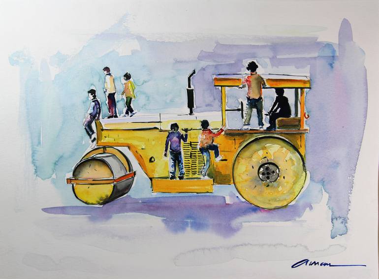 Childhood in india Painting by Aman kumar | Saatchi Art