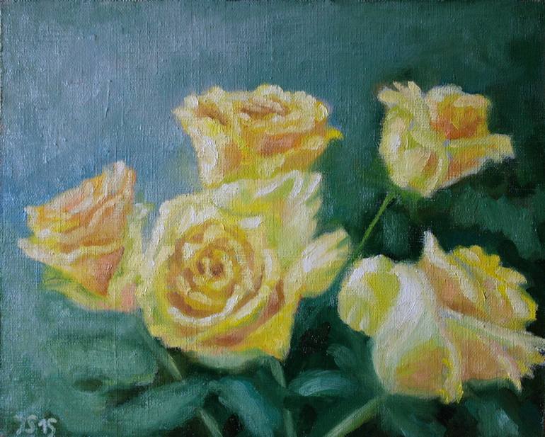 five yellow roses Painting by Juri Semjonov | Saatchi Art