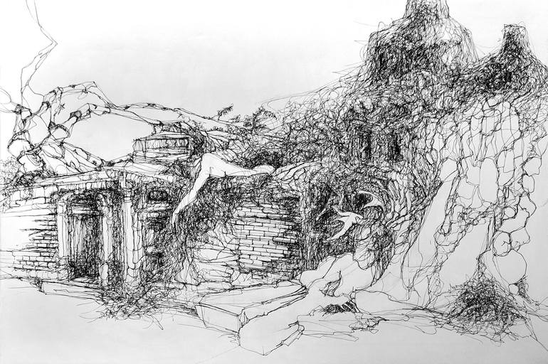 lost places #4 - at the end of the road Drawing by Jörg Kuplens ...