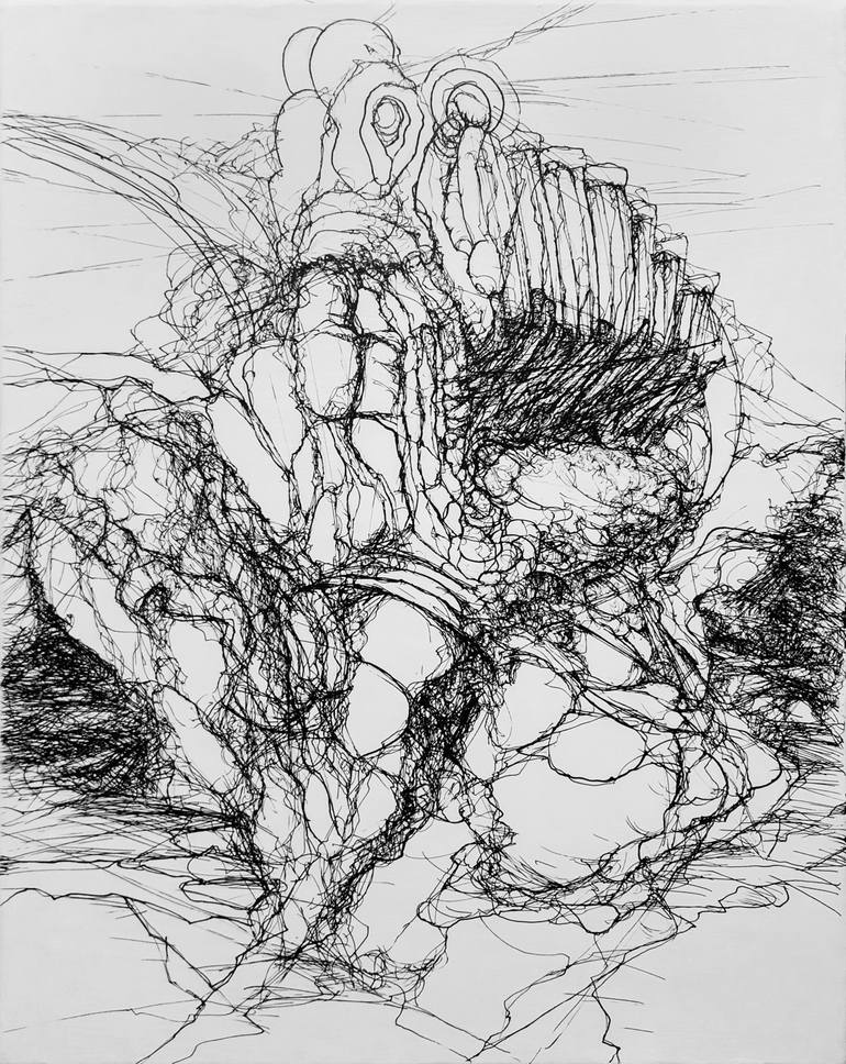 Sleeping colossus in the dunes Drawing by Jörg Kuplens | Saatchi Art