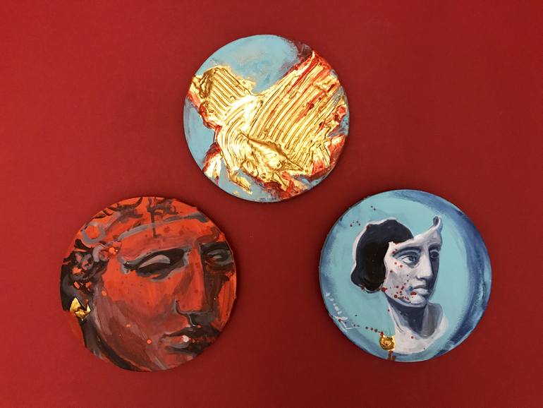 The Masks - Triptych - mixed media - original art 3 pieces Painting by ...