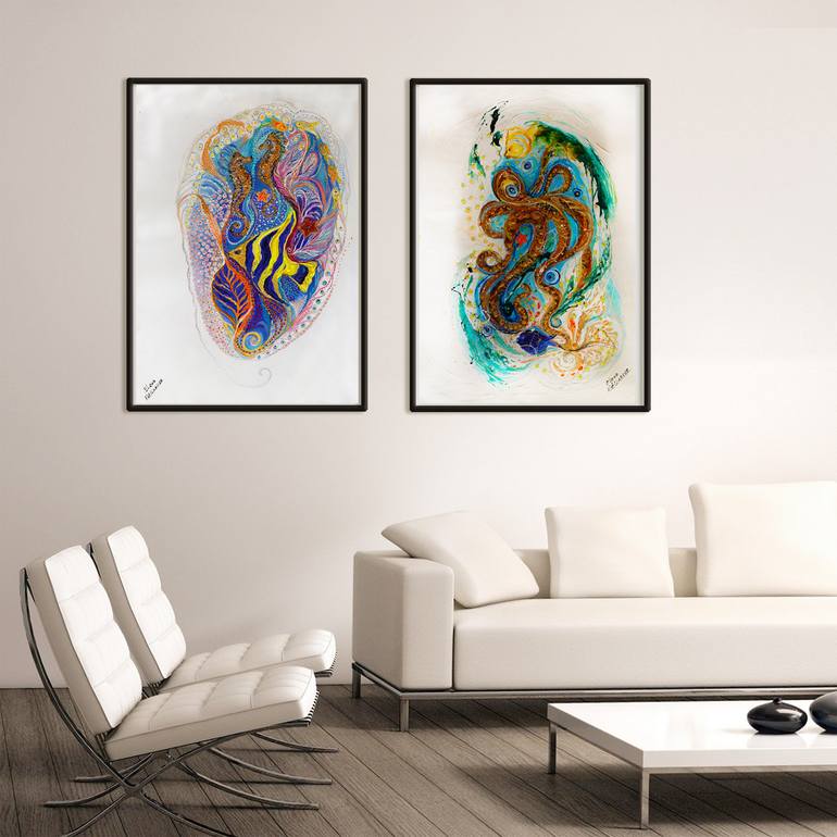 Mare Nostrum #10. The Golden Octopus Painting by Elena Kotliarker ...