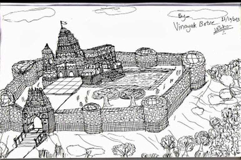 Ancient Temple Sketch Drawing by Vinayak Botve | Saatchi Art