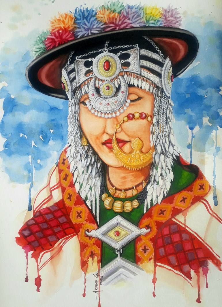 Bride from Kinnaur Painting by ARVIND GAIROLA | Saatchi Art
