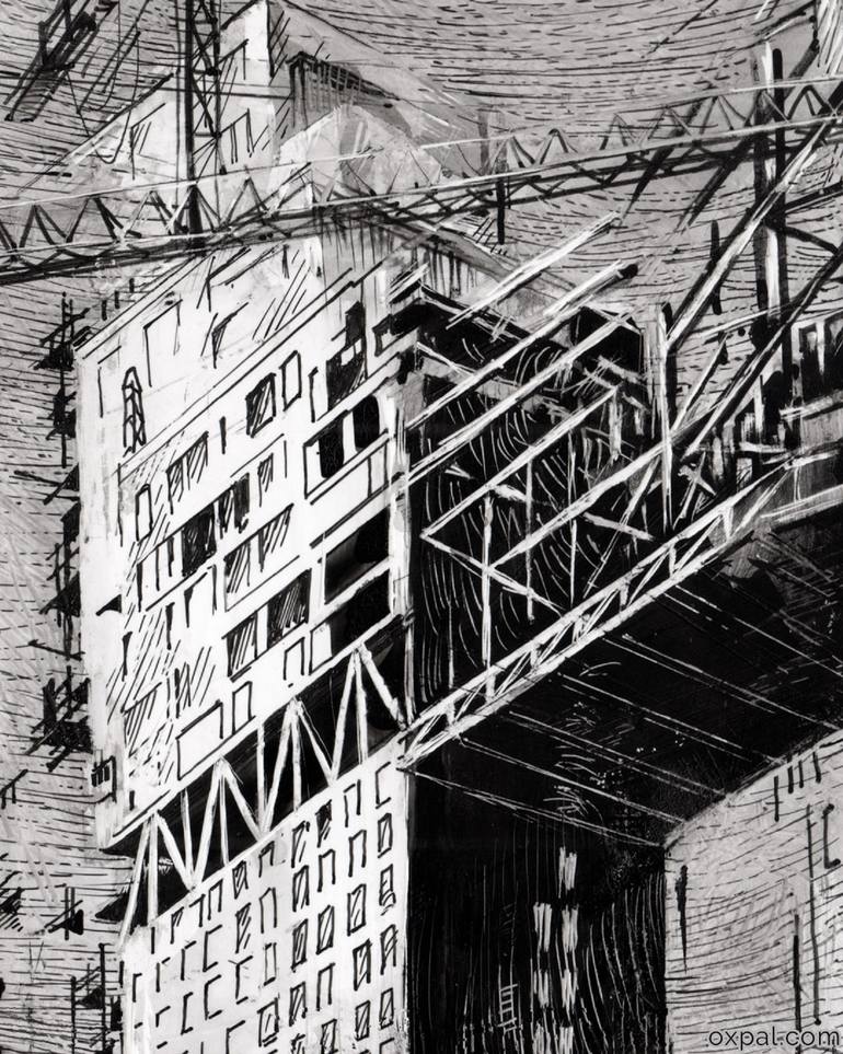 Nightfall on Construction Drawing by Thomas Schmall | Saatchi Art