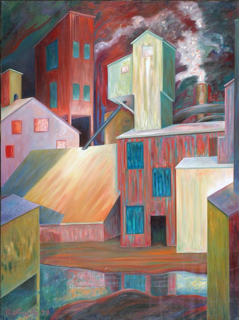 NIGHT FACTORIES Painting by ROBERT LINGLE | Saatchi Art