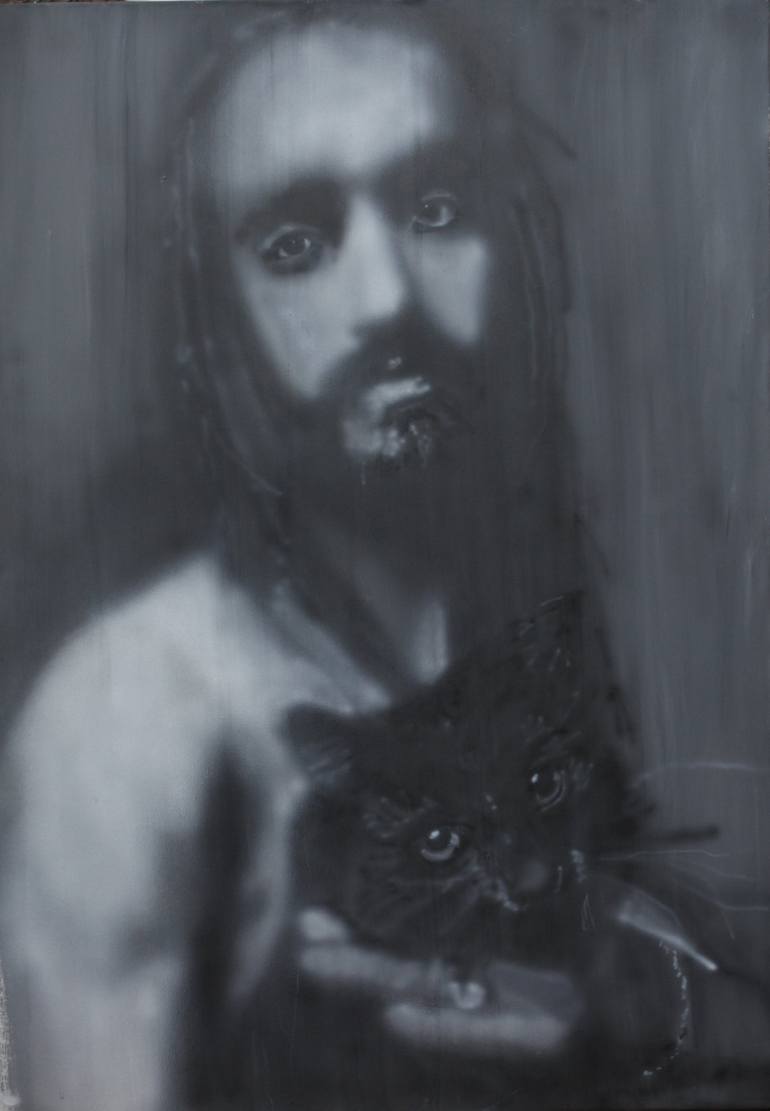 Jesus with a cat Painting by Igor Vishnyakov | Saatchi Art