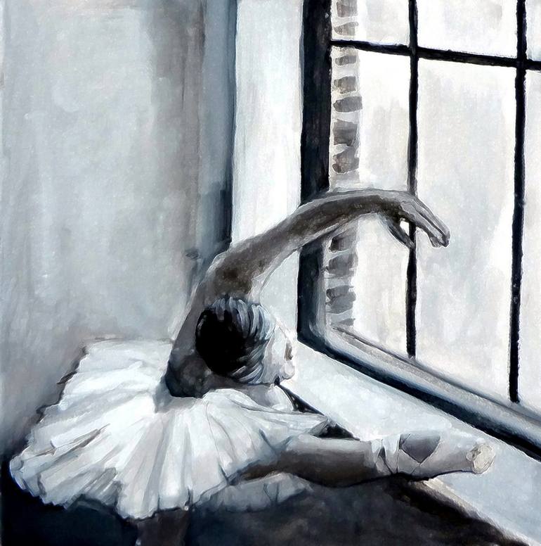 Dedication- Ballerina Black and White Painting by Katy Hawk | Saatchi Art