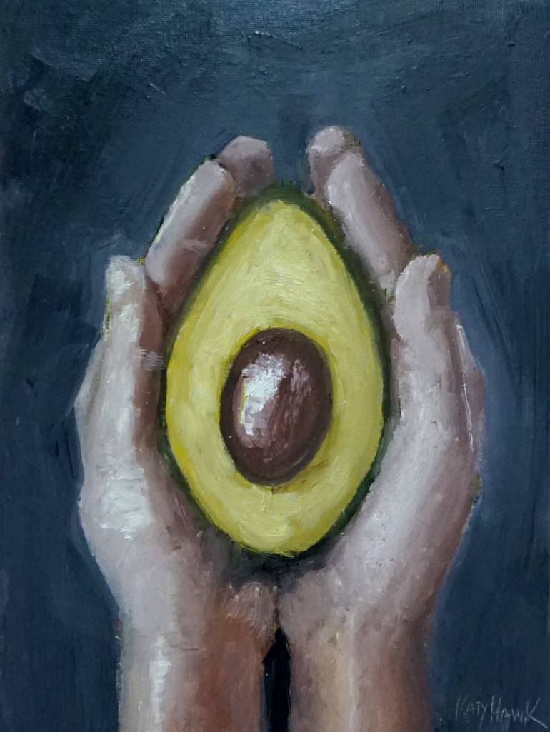 Avocado and Hands Painting by Katy Hawk | Saatchi Art