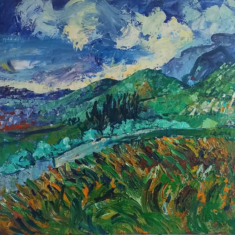 My Van Gogh- Medows and Mountains Painting by Izabela Rudzka | Saatchi Art