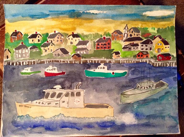 Maine Fishing Boats Painting by Adrian Wallen | Saatchi Art