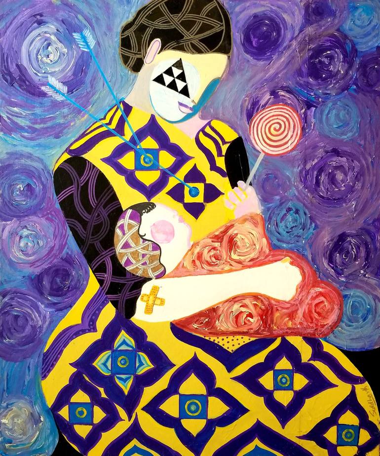 Mother with Child during War VI Painting by Sid Katragadda | Saatchi Art