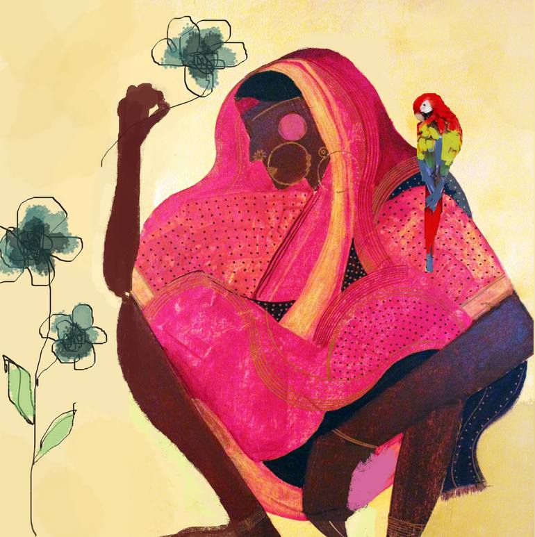 Lady with Red Parrot IV (Parrot Series) Painting by Siddharth ...