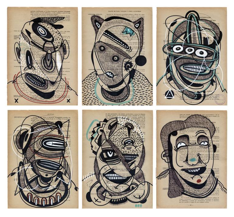 Six Suspects Portraits 02 Drawing by Vicente Aguado | Saatchi Art