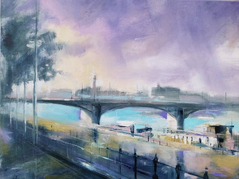 Budapest, Margaret bridge view. Painting by Lorand Sipos | Saatchi Art