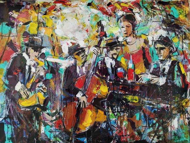 The jazz band playing Painting by Lorand Sipos | Saatchi Art