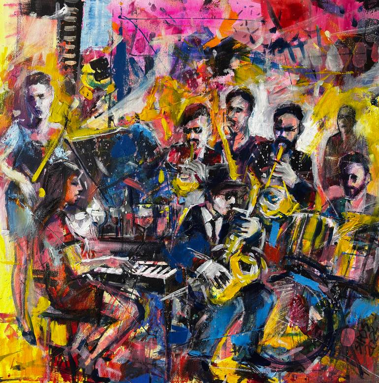 The pianist in jazz band. Painting by Lorand Sipos | Saatchi Art