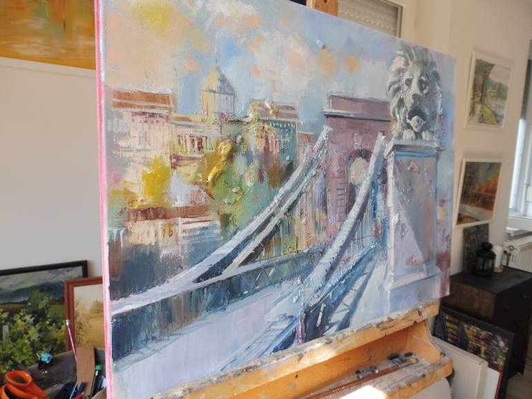 Chain bridge in Budapest Painting by Lorand Sipos | Saatchi Art