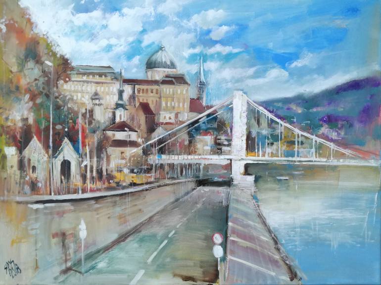 Budapest with Elisabeth bridge Painting by Lorand Sipos | Saatchi Art