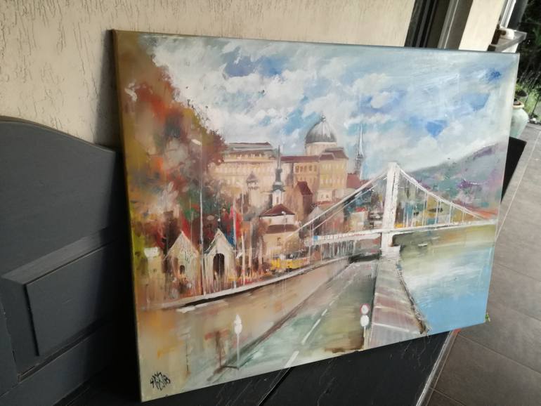 Budapest with Elisabeth bridge Painting by Lorand Sipos | Saatchi Art