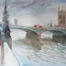 Rainy day by the London bridge. Painting by Lorand Sipos | Saatchi Art