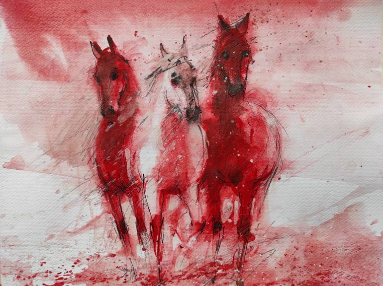 Red horses Painting by Lorand Sipos | Saatchi Art