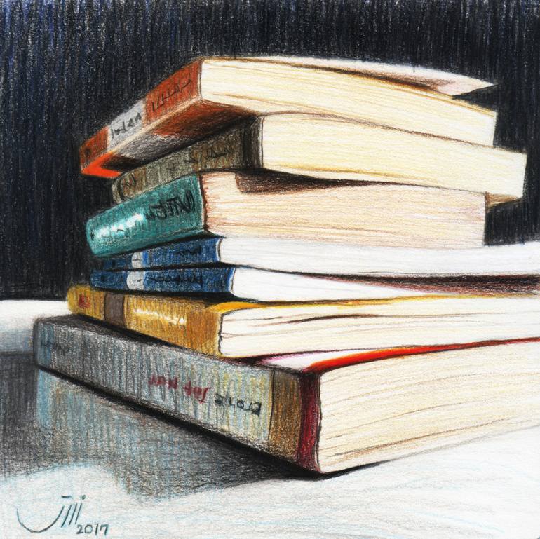 No.100, A Pile of Novels Drawing by Sedigheh Zoghi | Saatchi Art