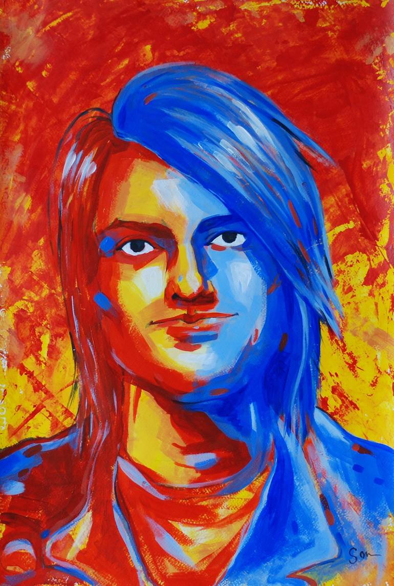 portrait man with red, yellow and blue color Painting by Sutai Malai ...
