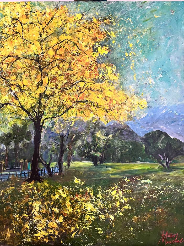 The Yellow Poui Tree Painting by Hazel Marshall | Saatchi Art