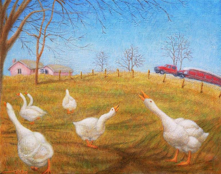Noisy Geese Painting by Noriko Senshu | Saatchi Art
