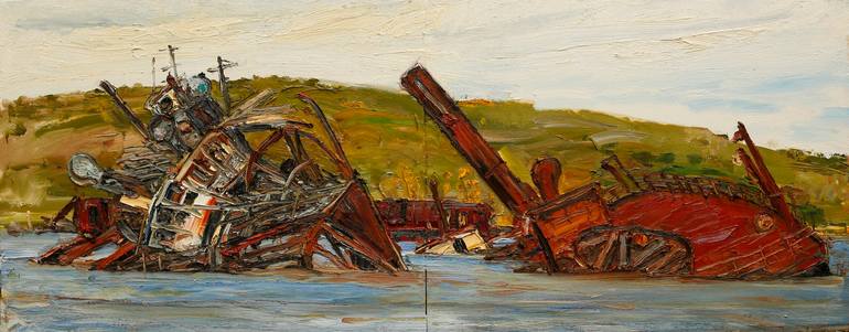 Two Ferries Painting by Jim St Clair | Saatchi Art