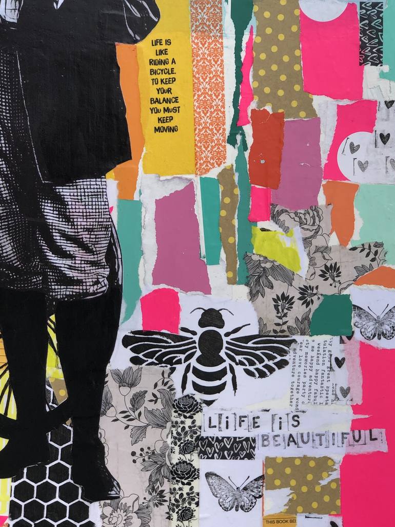 Bike ride - mixed media collage Collage by Erika C Brothers | Saatchi Art