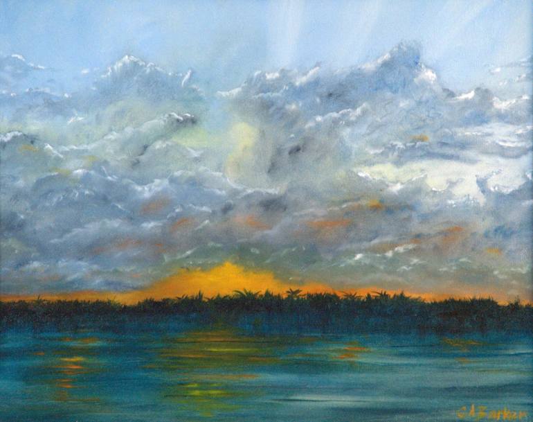 Belize Sunset Painting by Curt A Barker | Saatchi Art