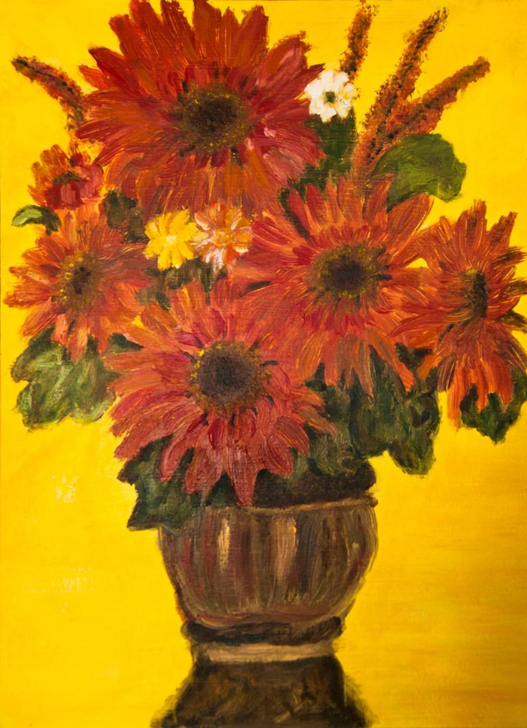 Red Sunflowers Painting by Penny Winn | Saatchi Art