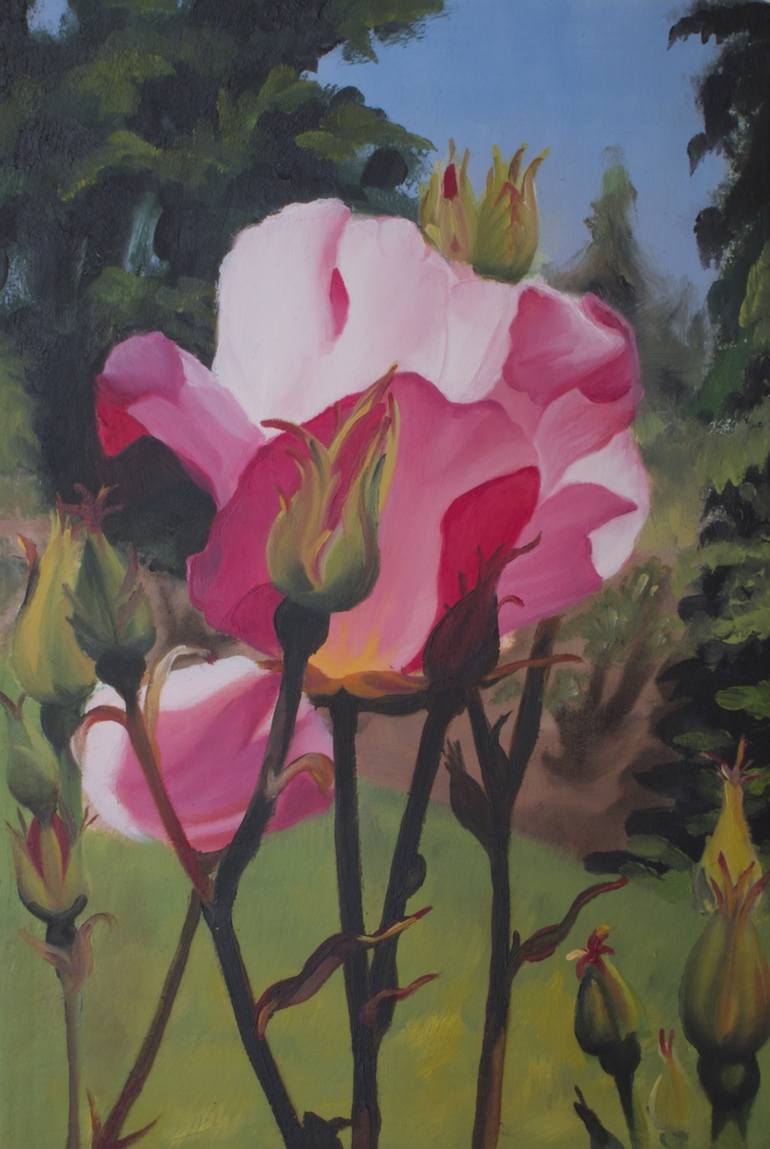 Portland Rose Garden, Pink Painting by Caroline Handwork | Saatchi Art