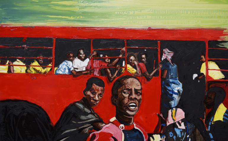 red bus Painting by Xingzi Gu | Saatchi Art