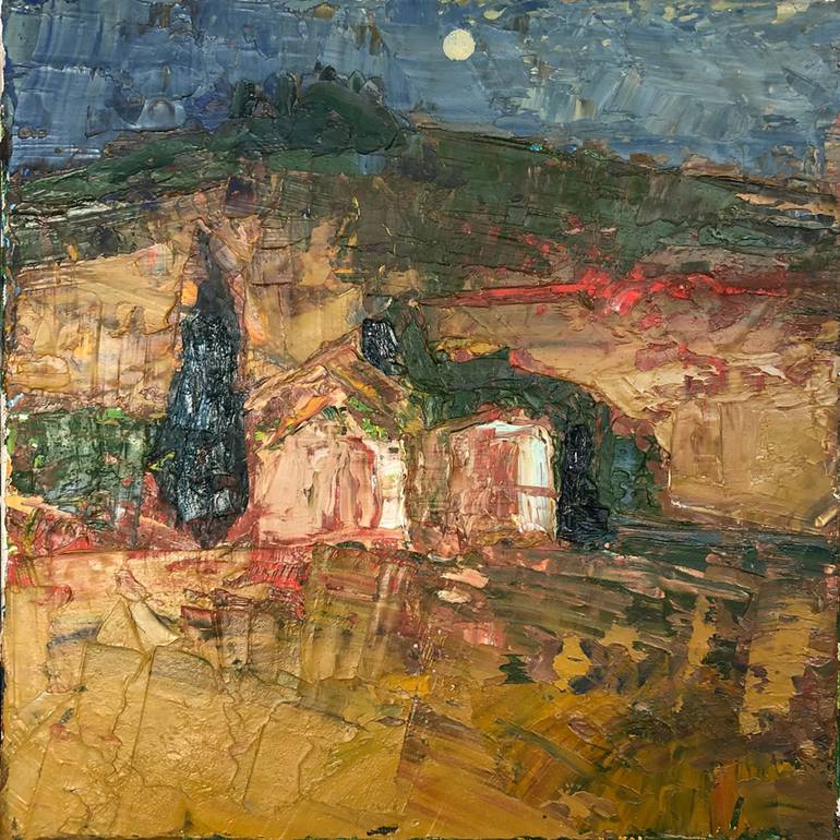 Full Moon in Tuscany Painting by Ryszard Rybicki | Saatchi Art