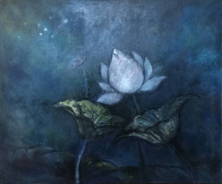 Lotus starry night Painting by Ranjan Sen | Saatchi Art