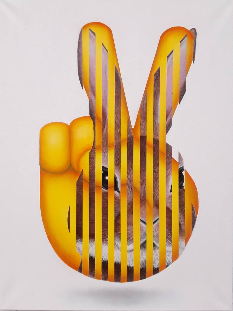 Peace rabbit Painting by Cee Pil | Saatchi Art