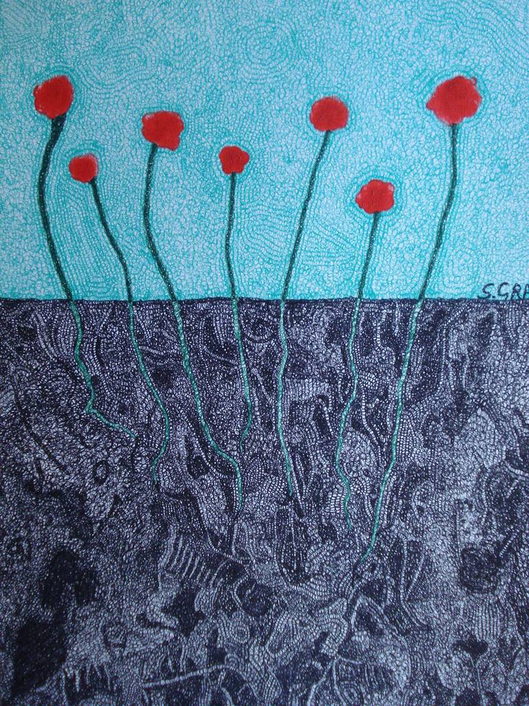 Section of land with red flowers Painting by Salvatore Graf | Saatchi Art