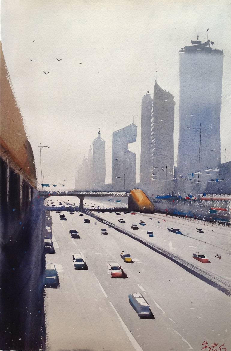 Sheikh Zayed road Drawing by Zhu Laober | Saatchi Art