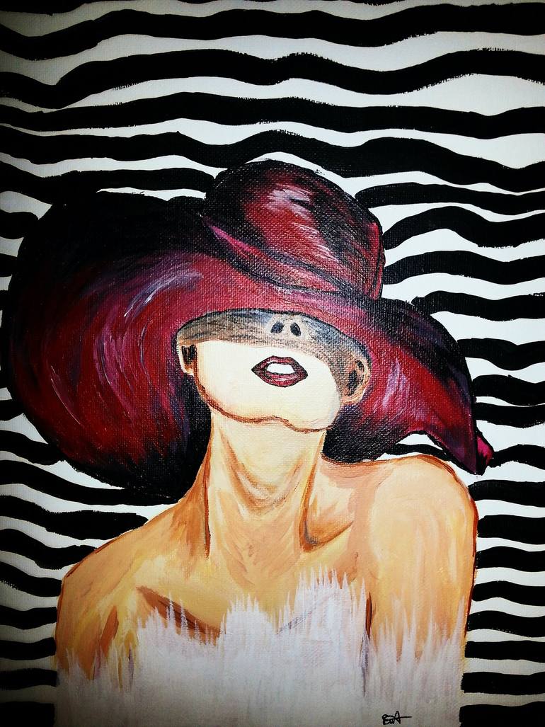 lady in red hat Painting by Elya Andronik | Saatchi Art